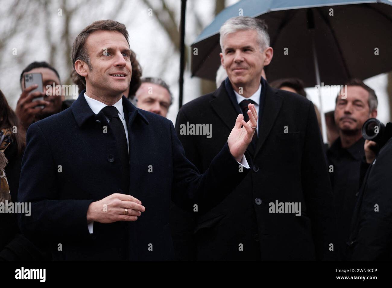 French President Emmanuel Macron and General Manager of Solideo Nicolas ...