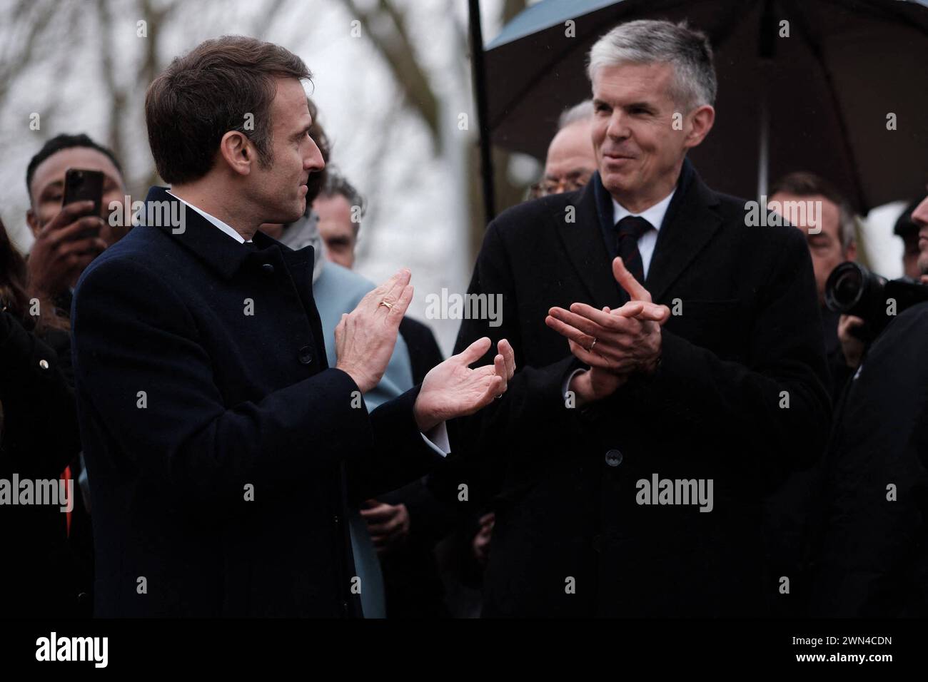 French President Emmanuel Macron and General Manager of Solideo Nicolas ...