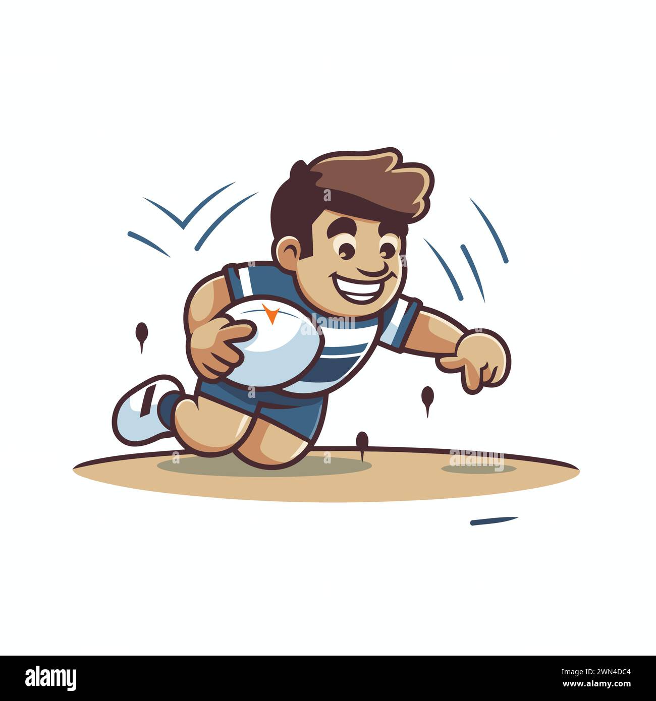 Cartoon rugby player running with ball isolated on white background ...