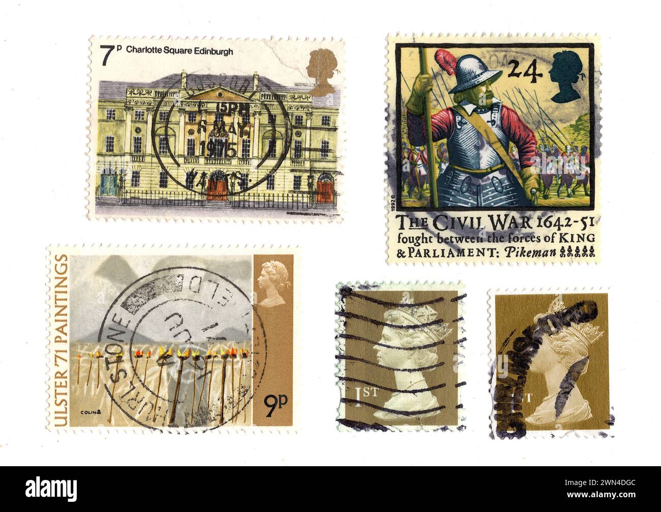 Vintage gold commemorative postage stamps from the United Kingdom ...