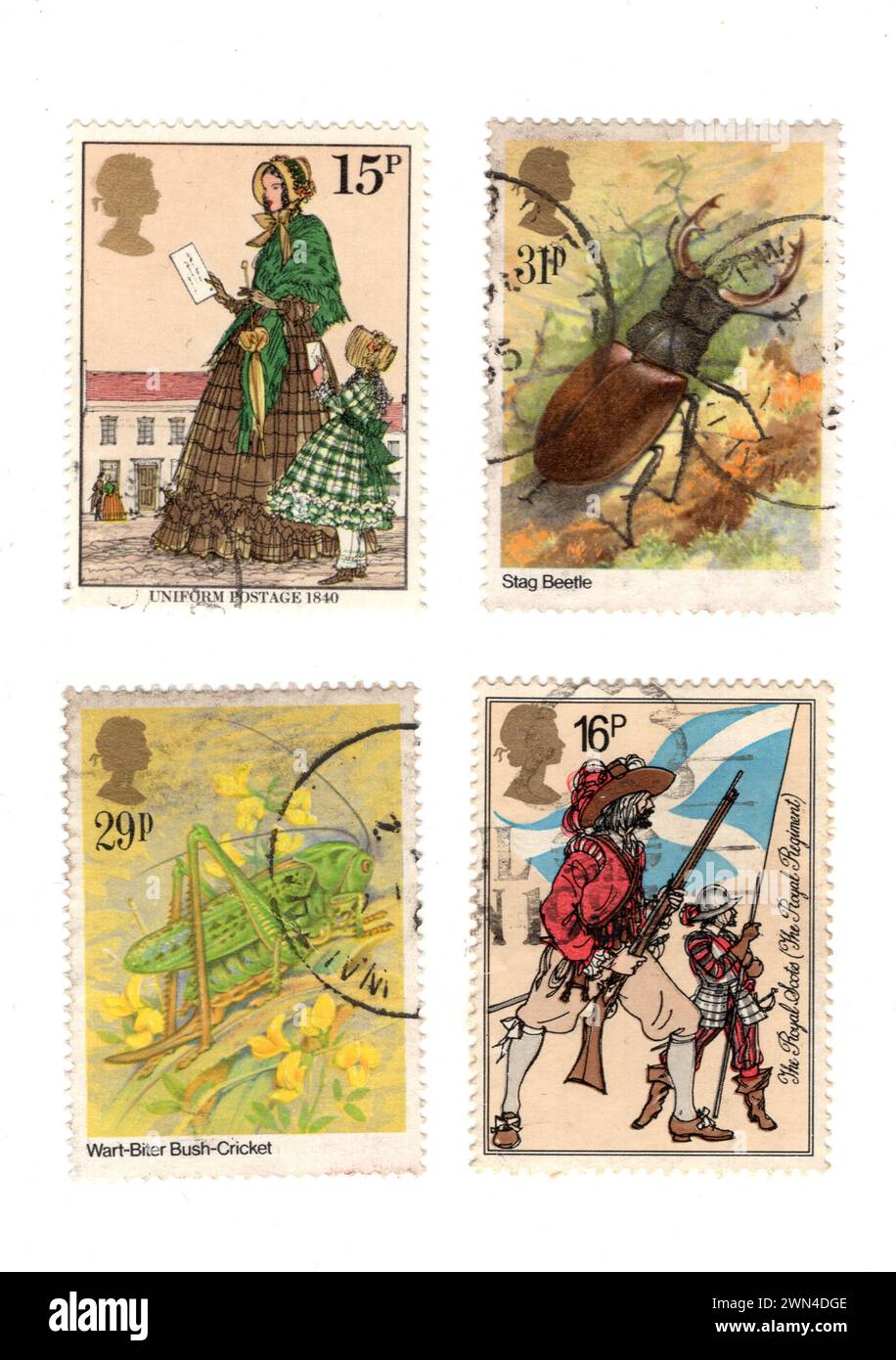 Vintage gold commemorative postage stamps from the United Kingdom ...