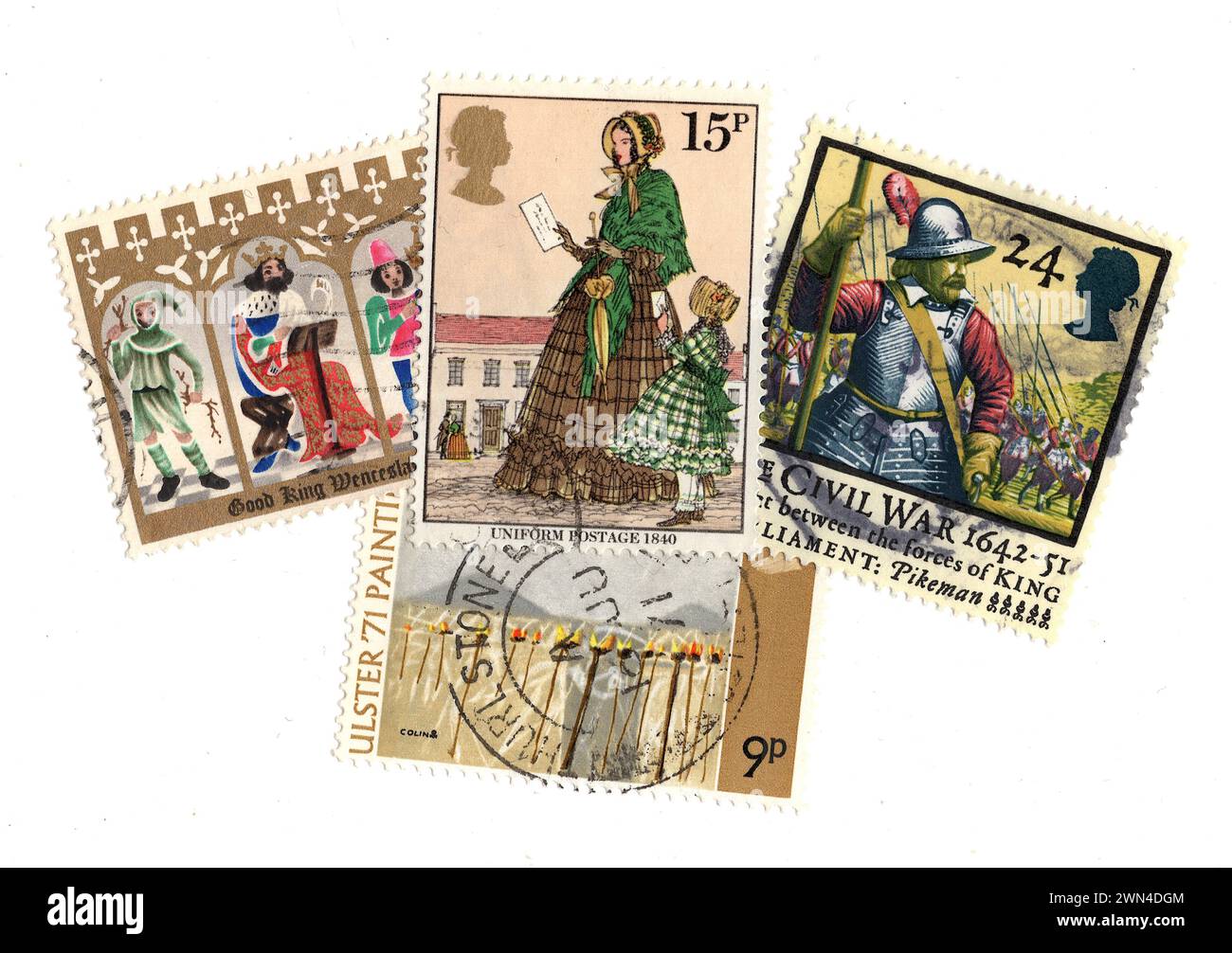 Vintage gold commemorative postage stamps from the United Kingdom ...