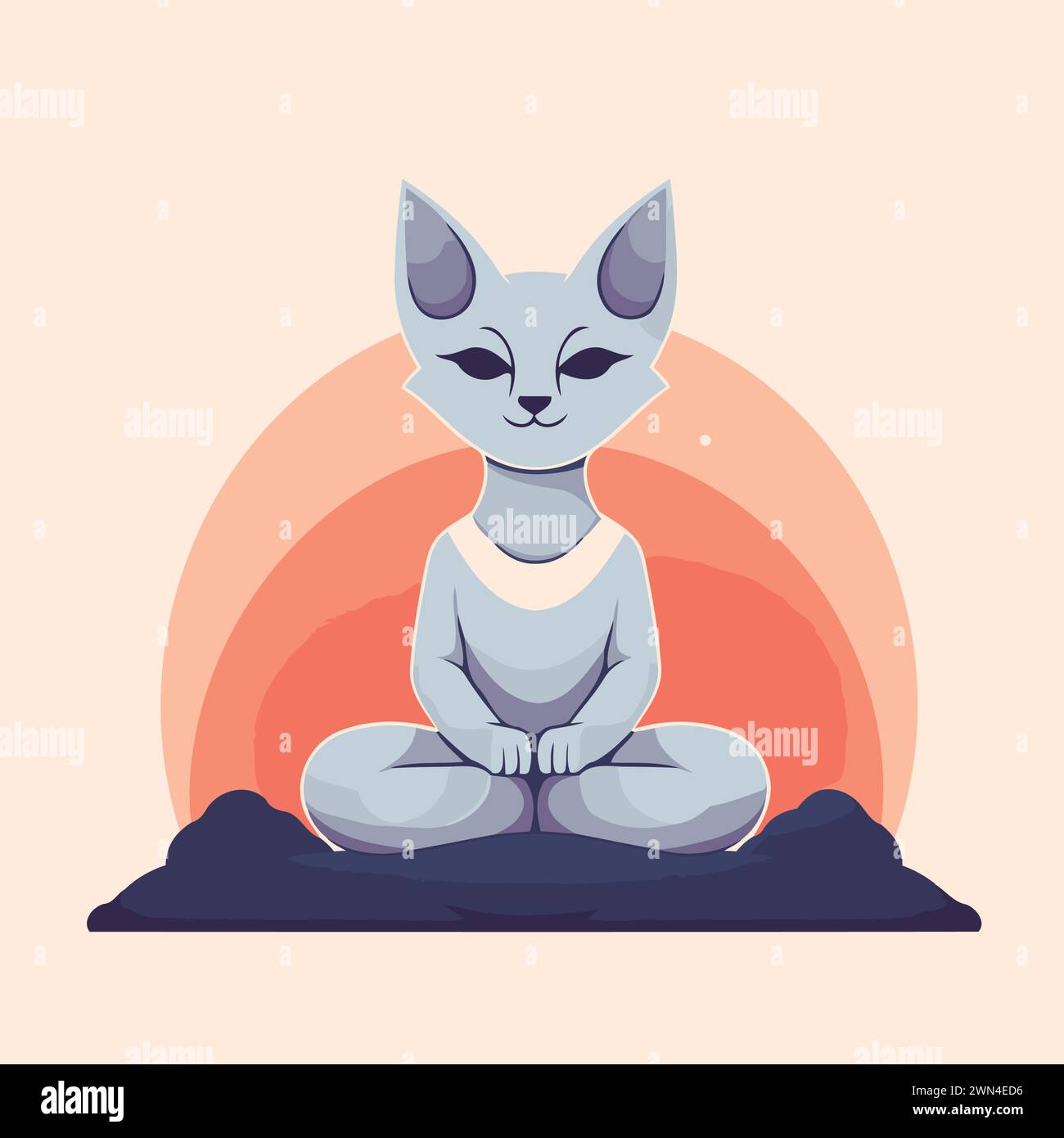 Cat meditating in yoga lotus position. Vector illustration in flat ...