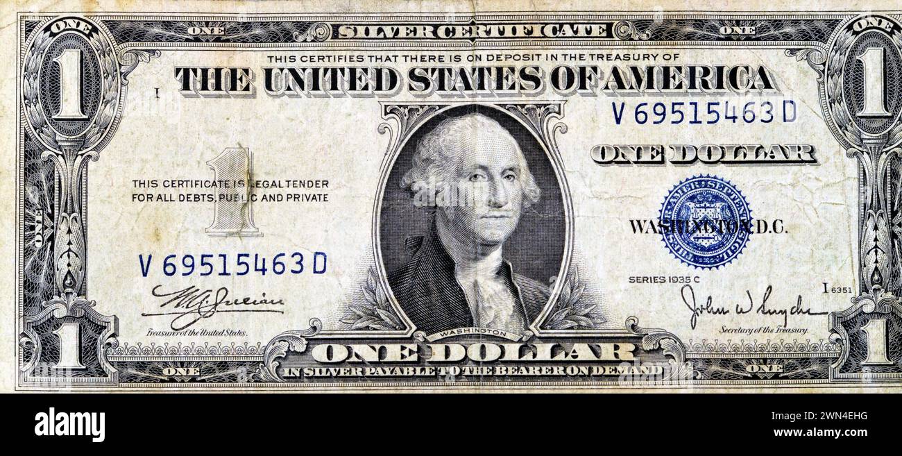 Large fragment of the Obverse side of 1 one dollar bill banknote series ...