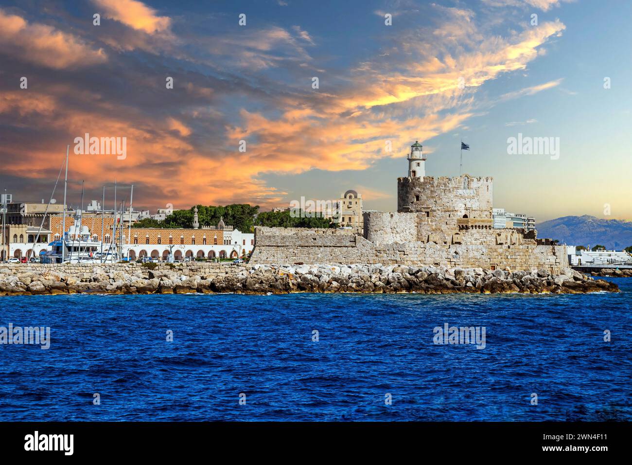 Panoramic view of the medieval town of Rhodes and its harbour from the ...