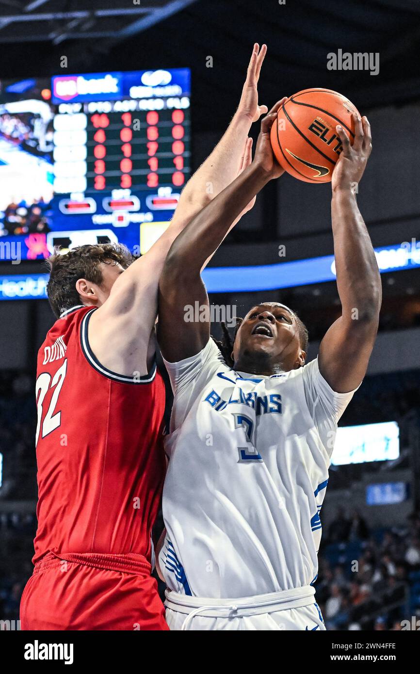 FEBRUARY 28, 2024: Richmond Spiders center Neal Quinn (32) tries to ...