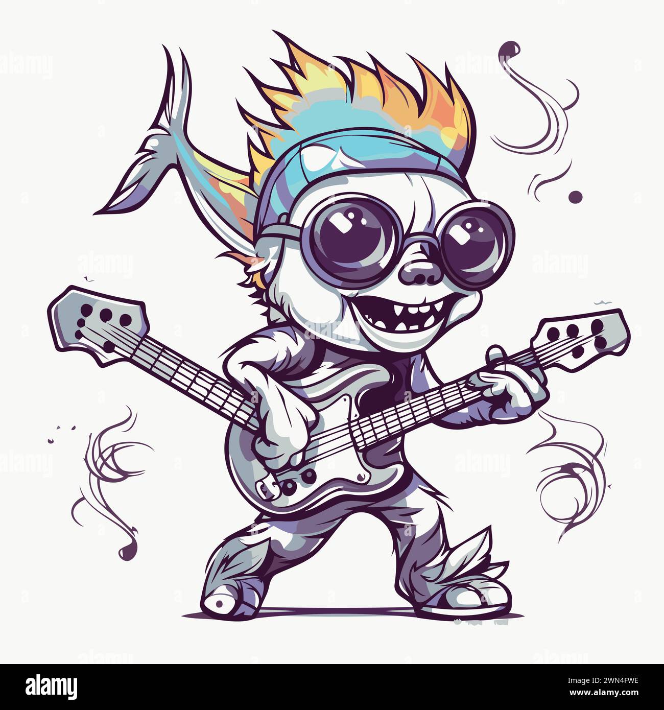 Vector illustration of a punk rock musician playing the electric guitar ...