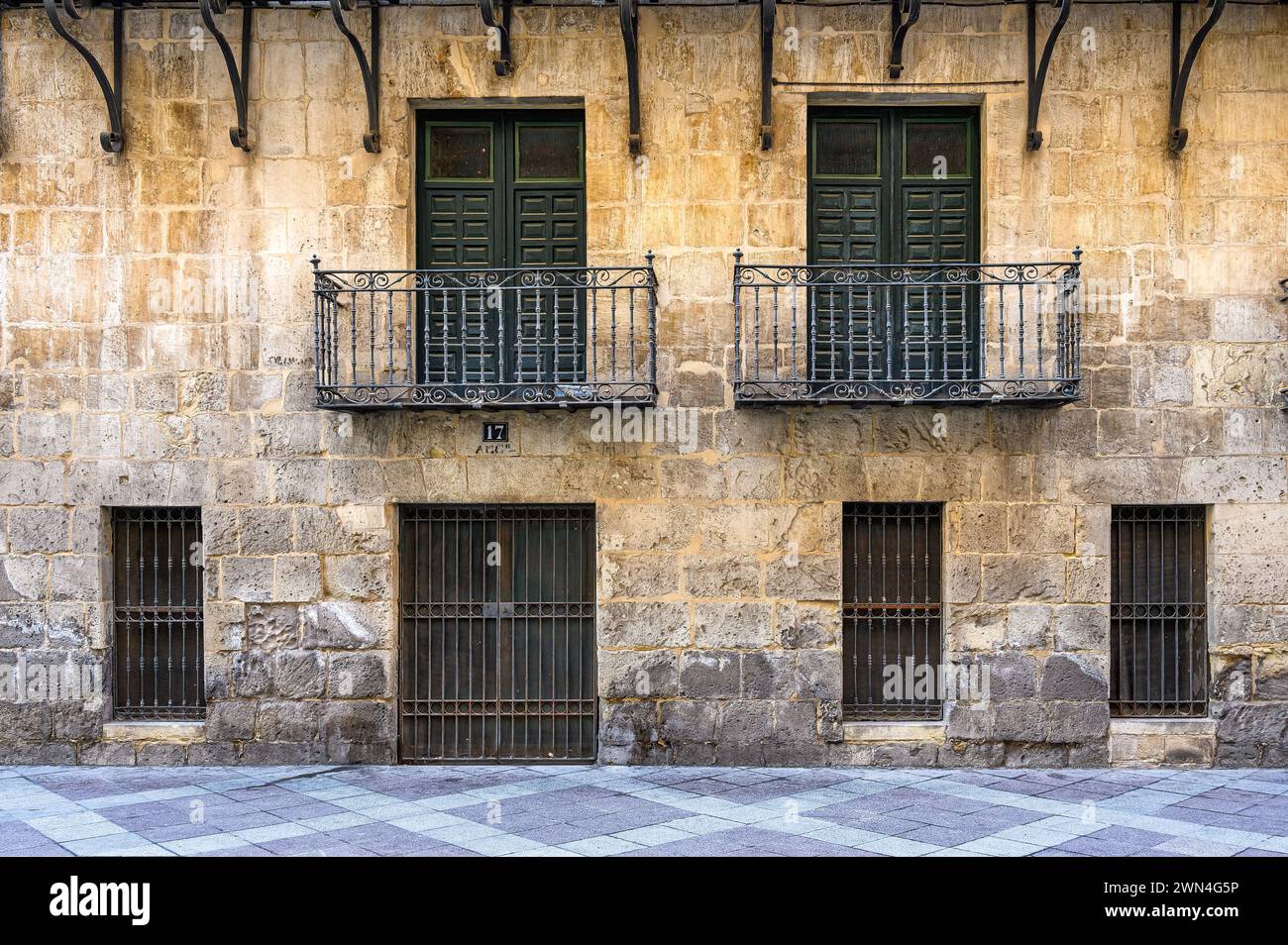 Stone wall with doors and balconies in the City Hall or governement ...