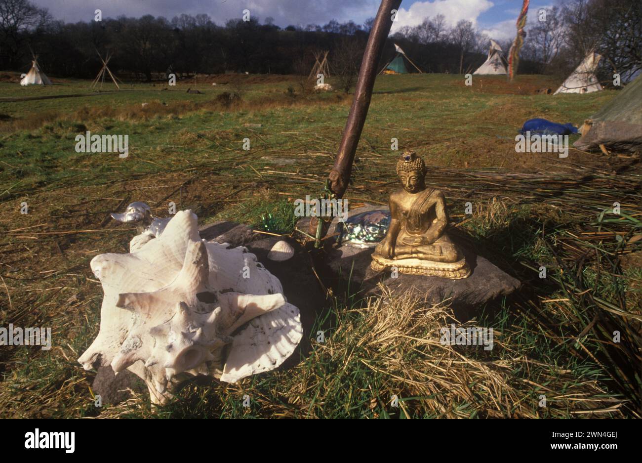 Devotional Objects Conch Sea Shell and Budda. Tipi Valley 1990s UK ...