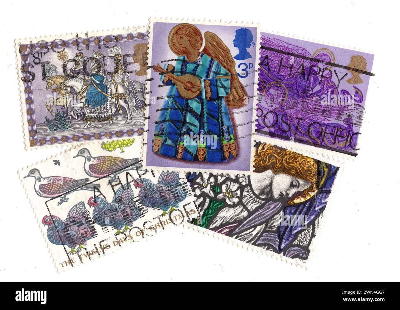 Vintage purple Christmas postage stamps from the United Kingdom ...