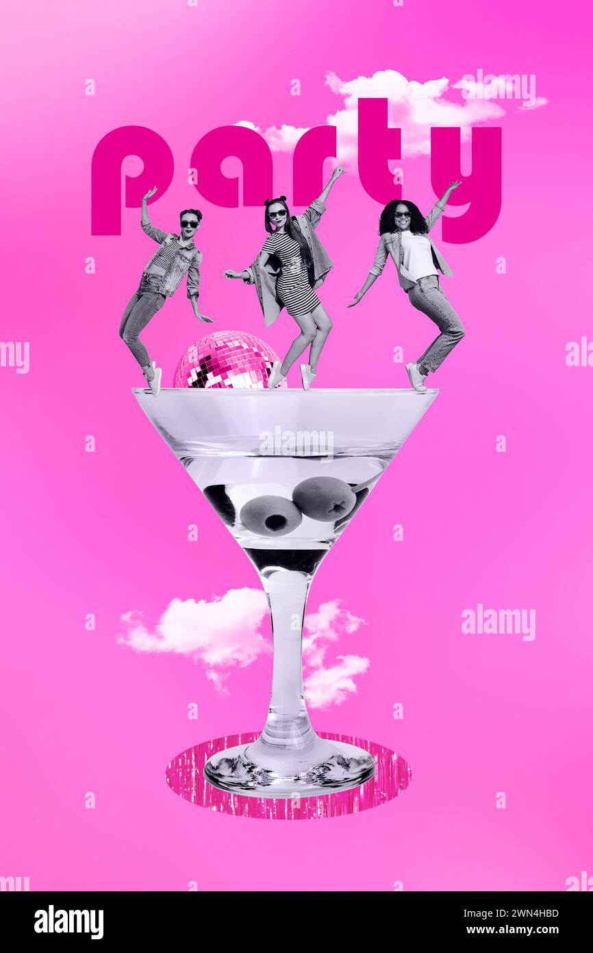 Vertical creative collage poster dancing woman party celebrating event ...