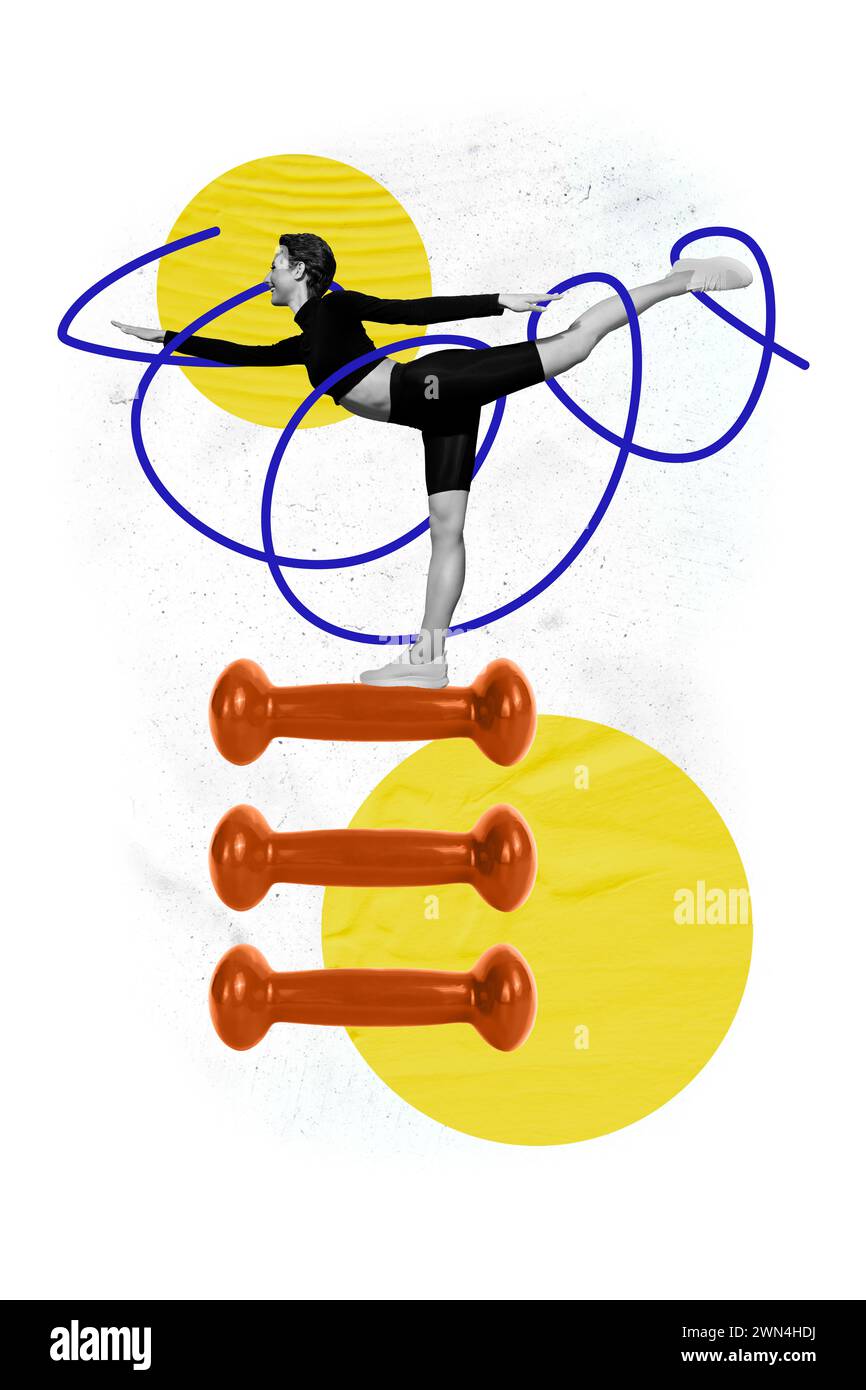 Vertical graphics collage image of smile young girl gymnast competition ...