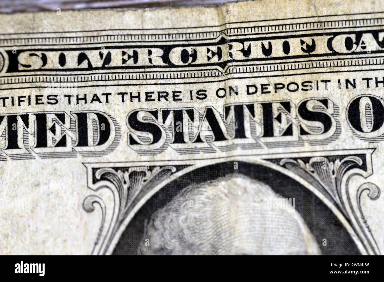 A detailed closeup of the Obverse side of 1 one dollar bill banknote ...