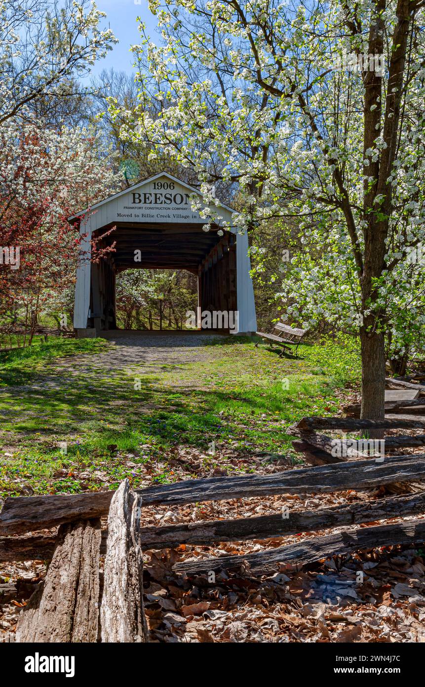 The Beesonn Covered Bridge sits over a small creek in the Billie Creek ...