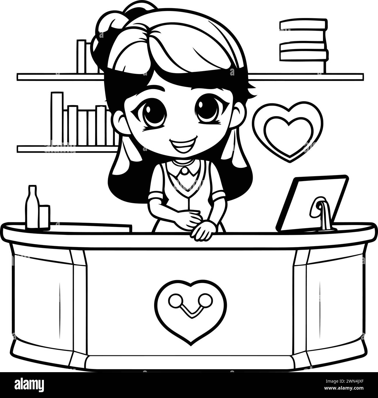 Lady at desk clipart Black and White Stock Photos & Images - Alamy