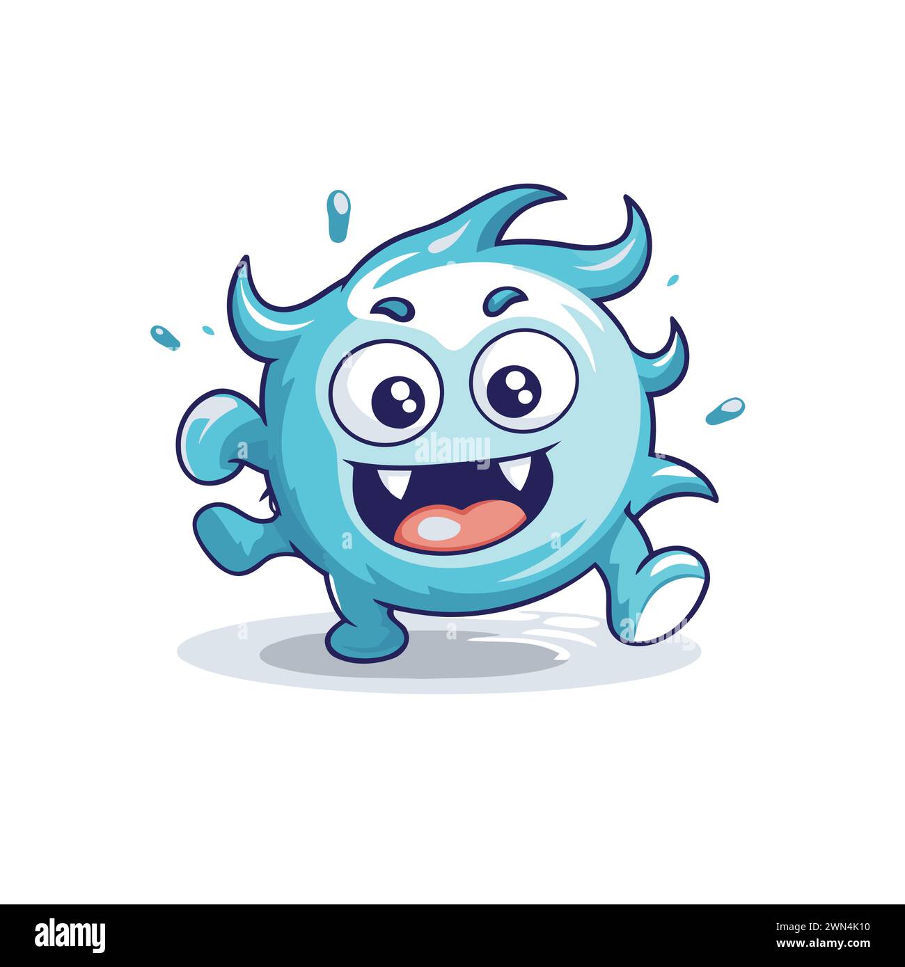 Funny cartoon blue monster character. Vector illustration on white ...