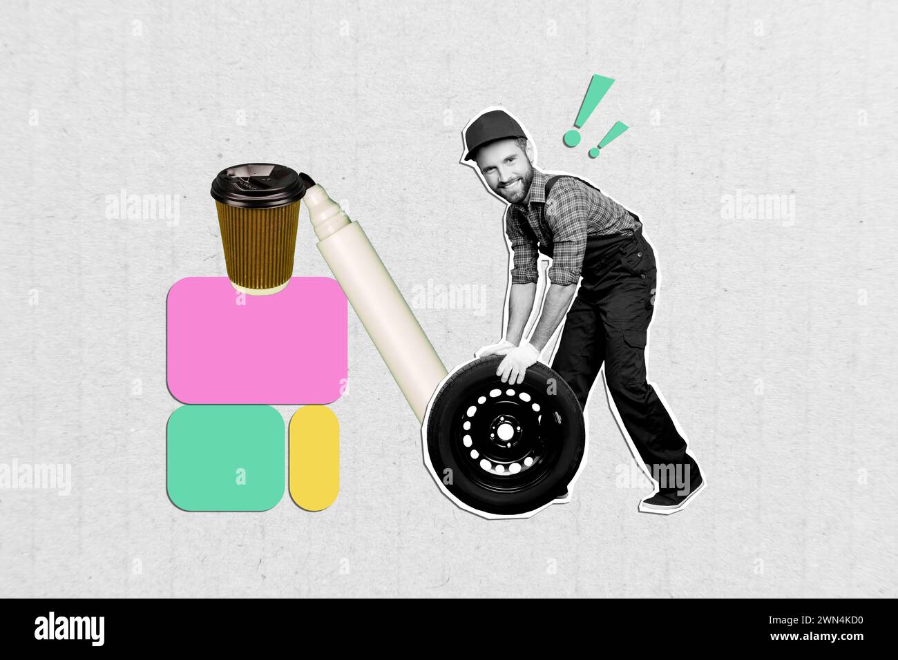 Composite 3d photo artwork graphics collage of young guy auto mechanic ...