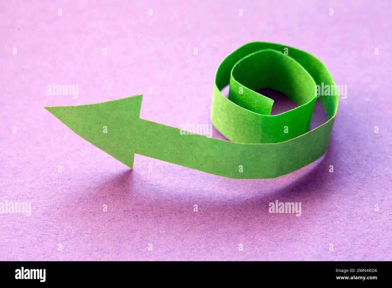 spiralled turn, green paper arrow Stock Photo - Alamy