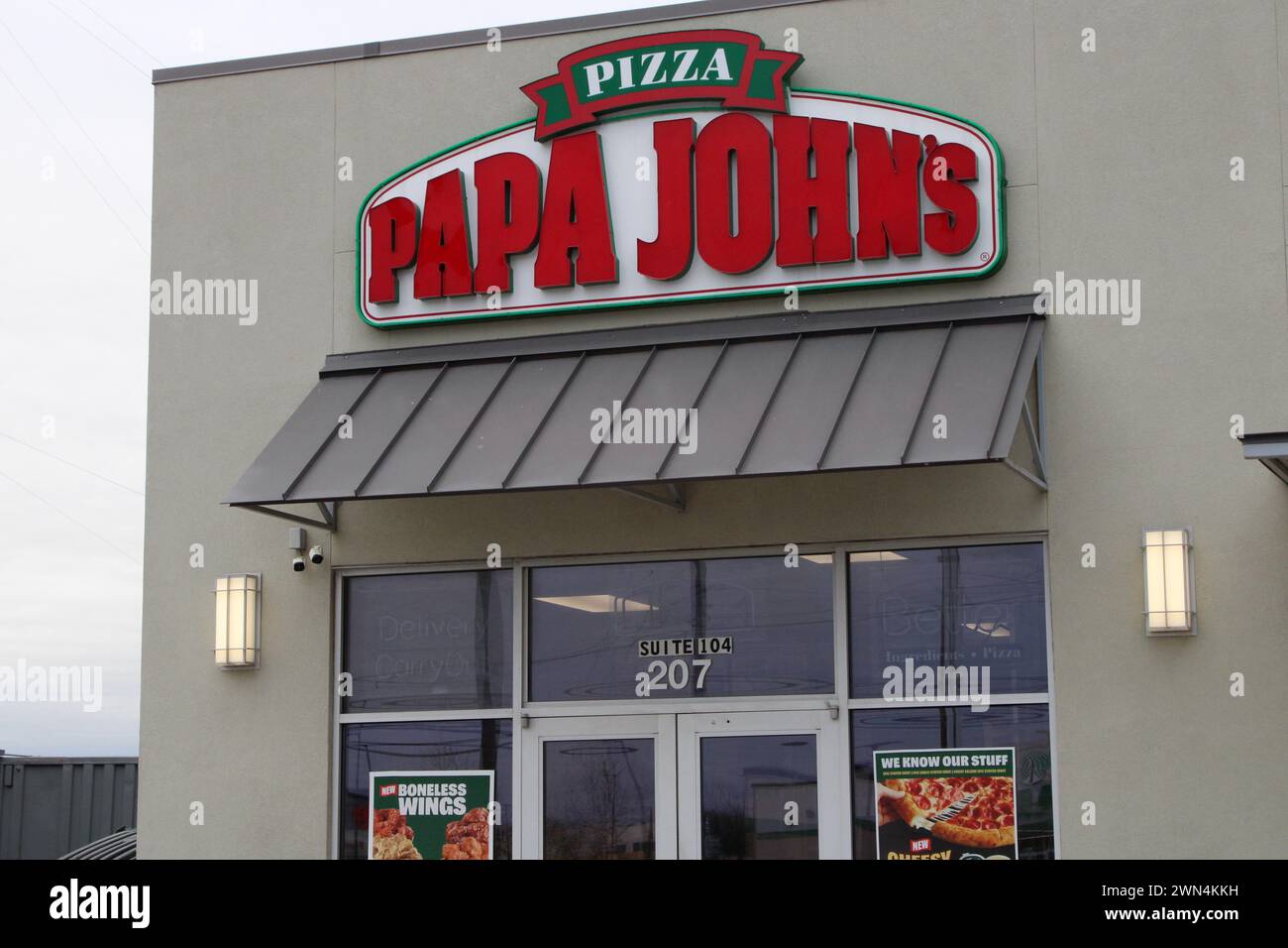 San Antonio, USA. 29th Feb, 2024. Exterior view and signage for a Papa ...
