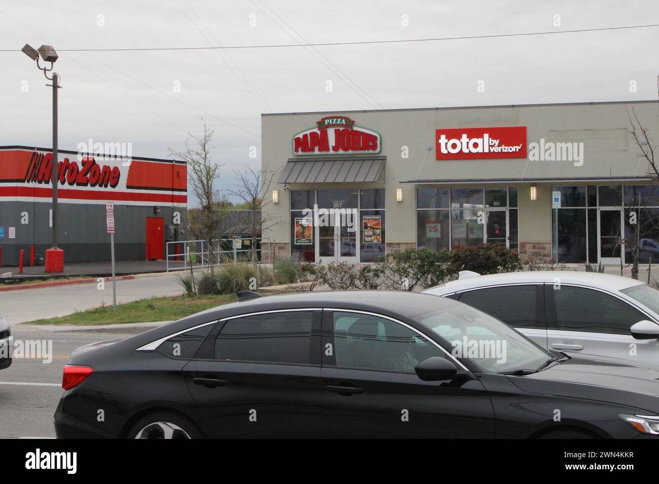 San Antonio, USA. 29th Feb, 2024. Exterior view and signage for a Papa ...