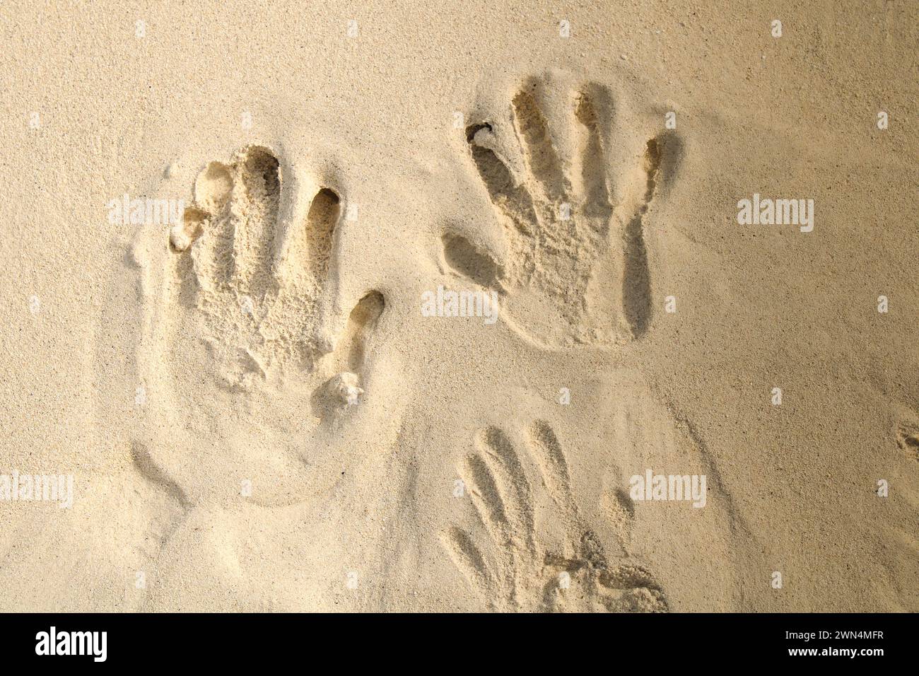Sand handprint at the beach of Bahamas island Stock Photo - Alamy