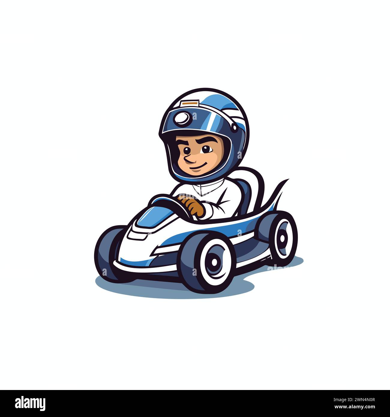 Cartoon boy driving a race car. Vector illustration on white background ...