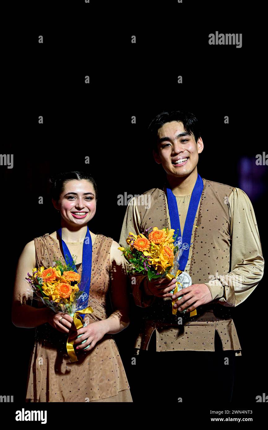 Junior Pairs Awards, Olivia FLORES & Luke WANG (USA) second place, during Victory Ceremony, at ...