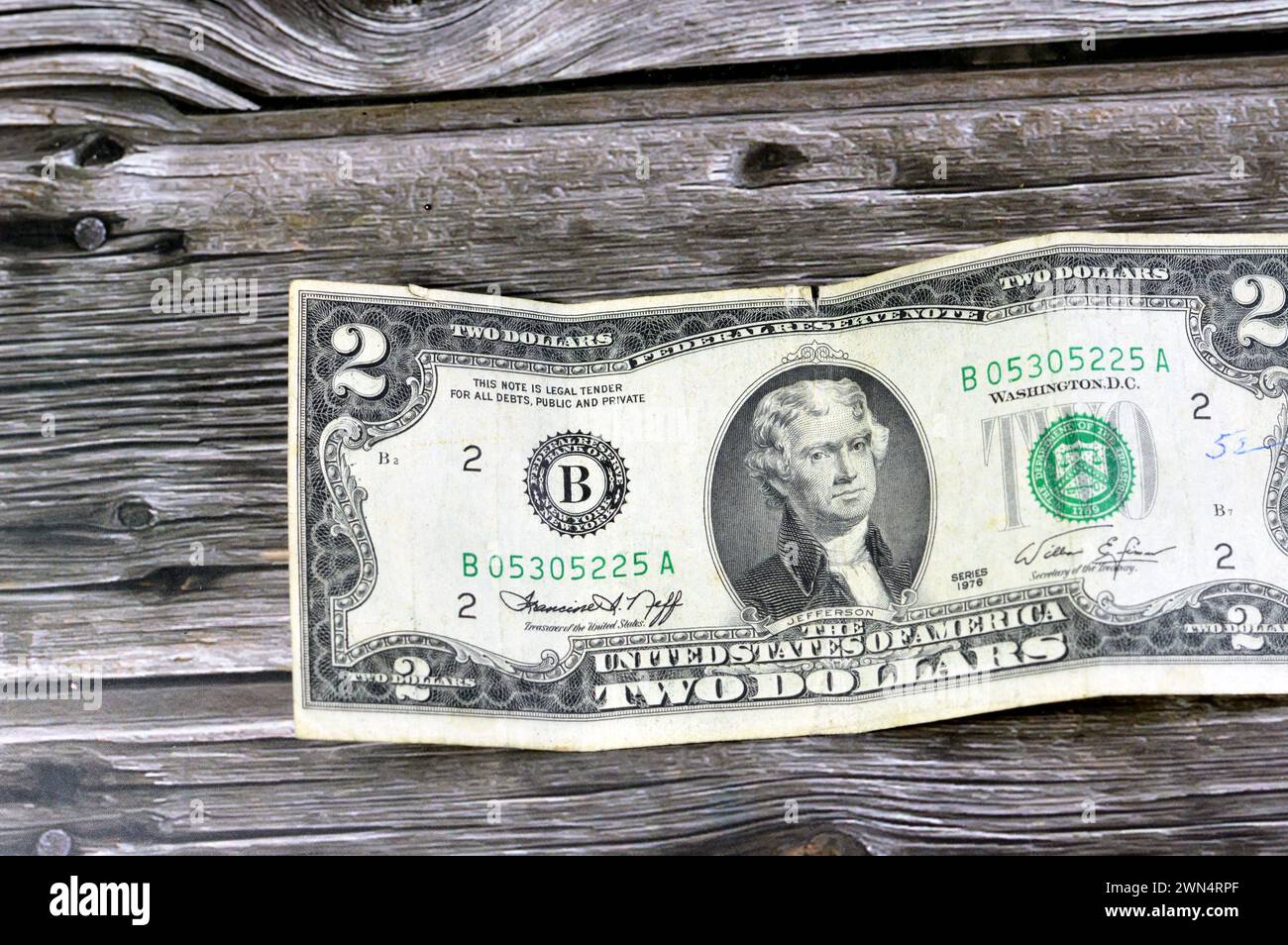 The Obverse side of 2 two dollars bill banknote series 1976 with the ...