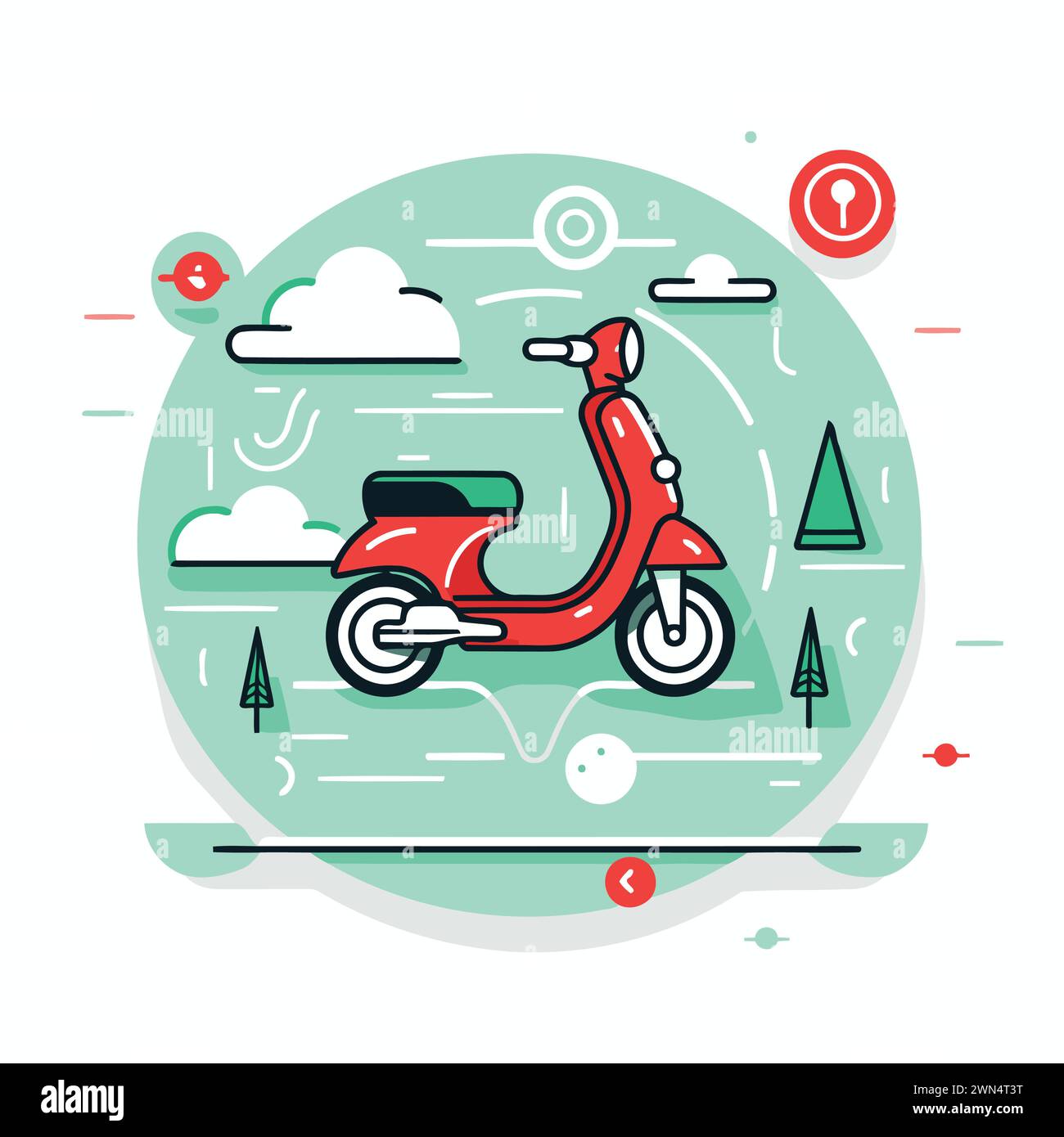 Vector illustration with scooter. Modern flat line design concept for ...