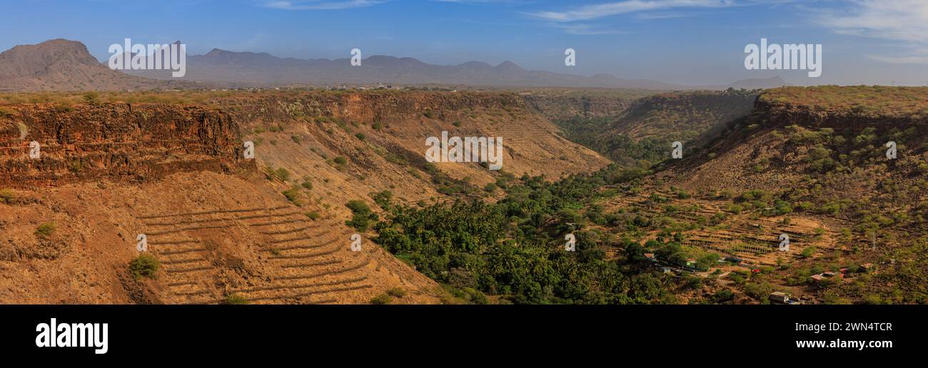 the deep dry river valley canyon of ribeira grande in the rugged ...