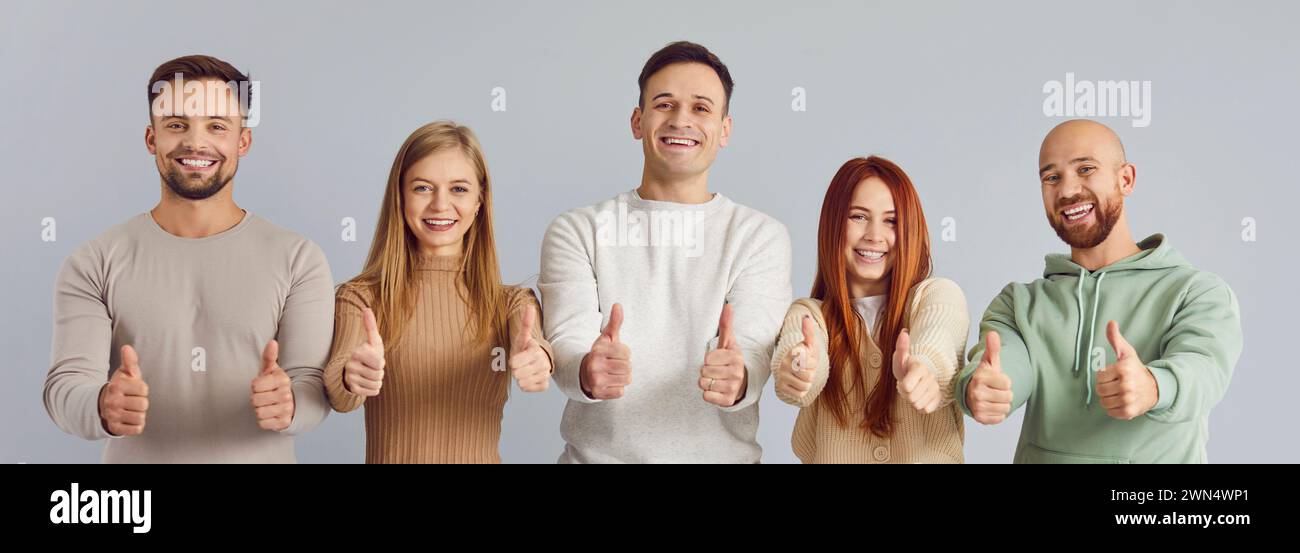 Thumb up friends gesture of approval, encouragement, young people group ...