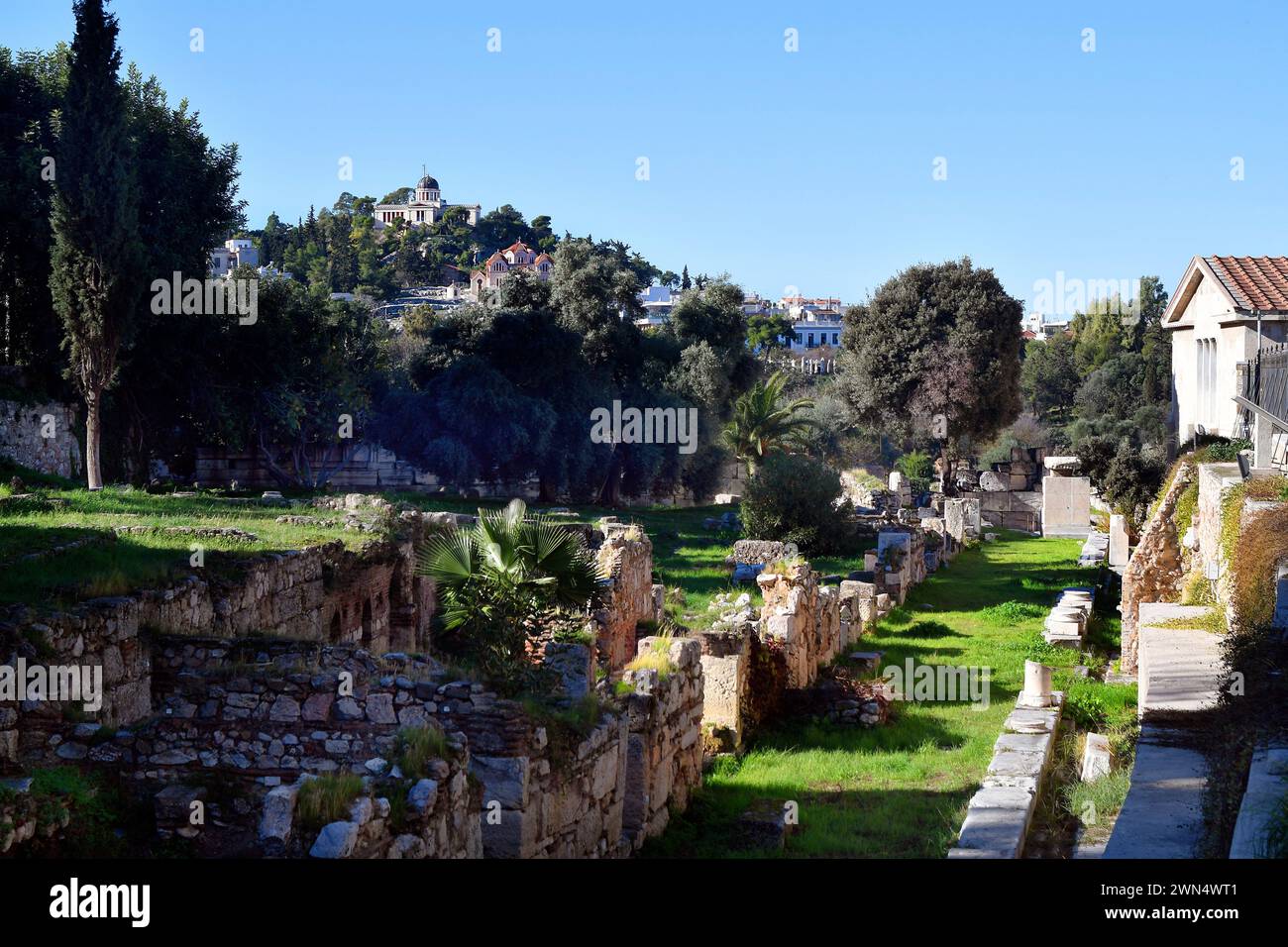 Athens, Greece - ancient Roman ruins and view to Thissio Hill with ...