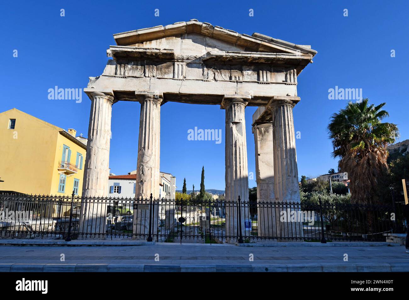 Athens, Greece - December18, 2023: Entrance to ruins of ancient Roman ...