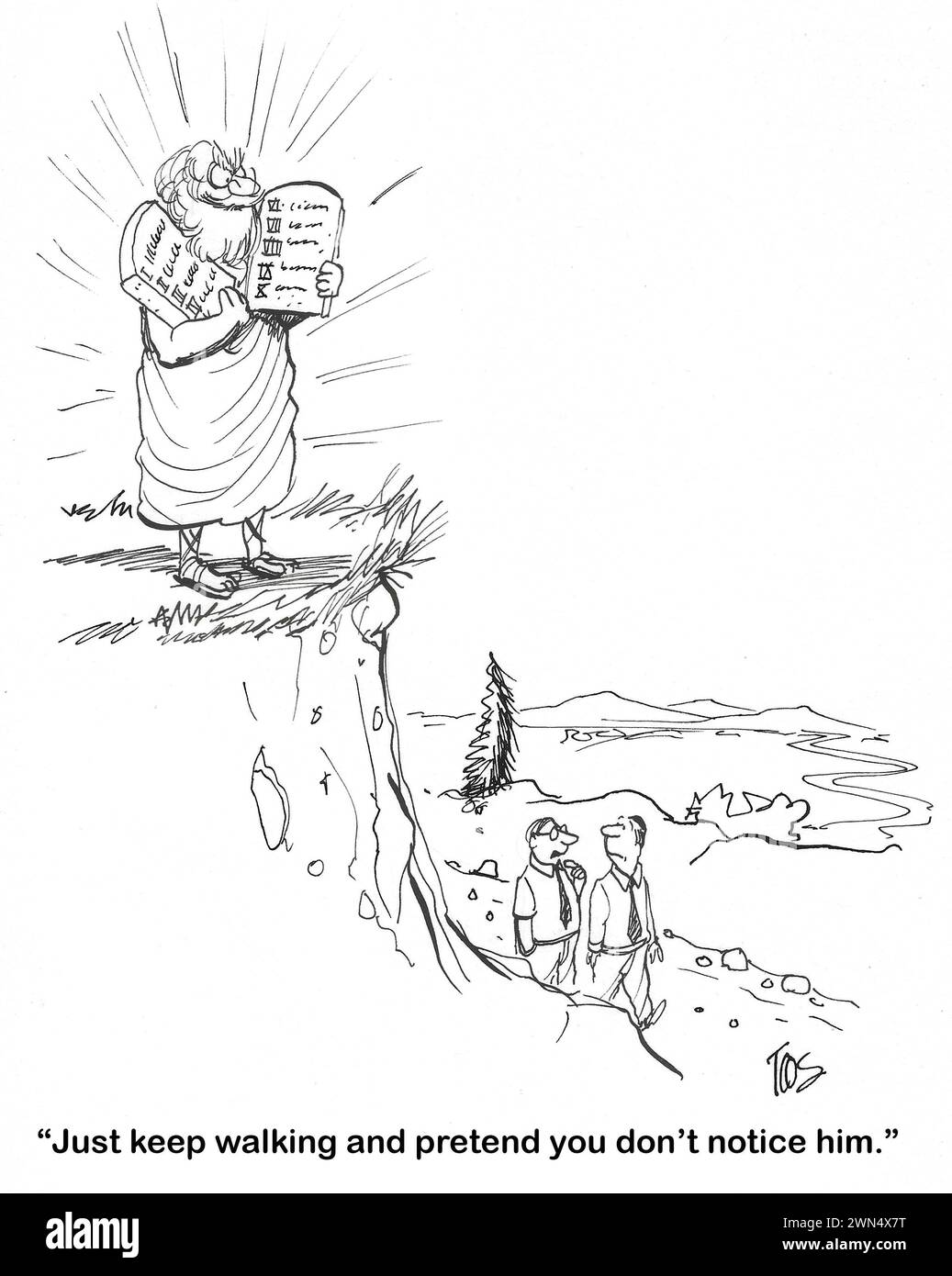 BW cartoon of two men walking in the desert and pretending they do not ...