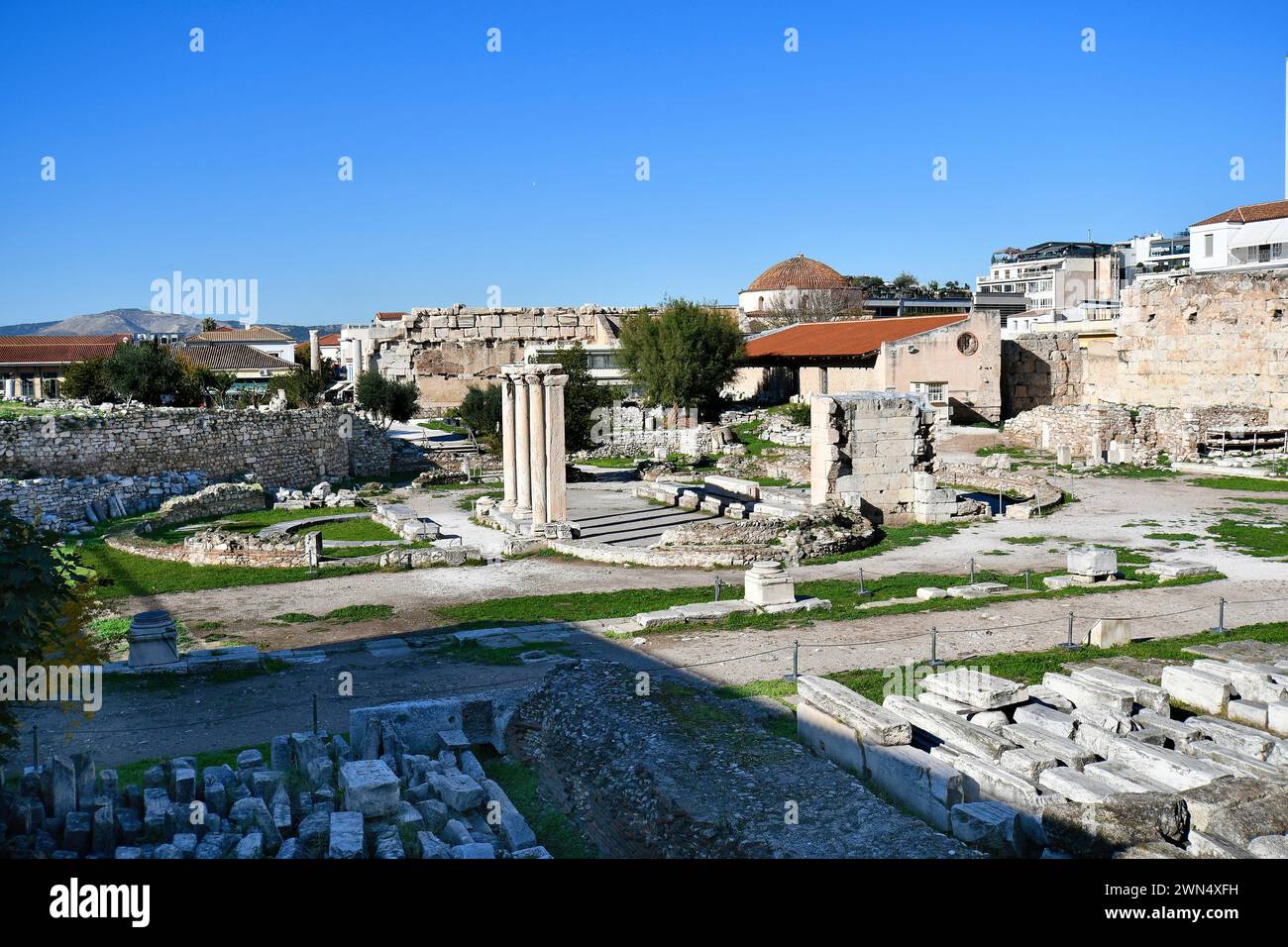 Athens, Greece - December19, 2023: Roman ruins and early Christian ...