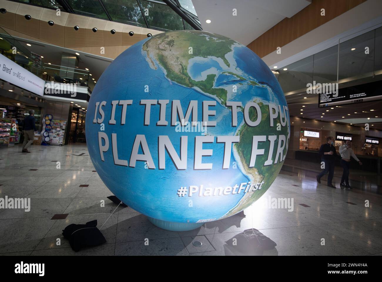 04/06/21 A giant globe emblazoned with the words: ‘IS IT TIME TO PUT THE PLANET FIRST’ is ...