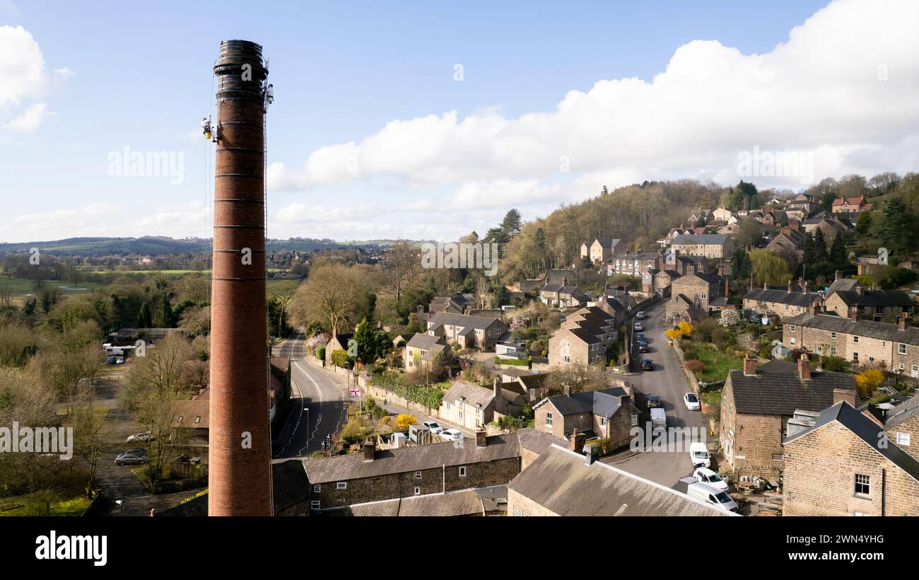 01/04/22 Steeplejacks scale the 43 metre-high Milford Mill chimney to ...