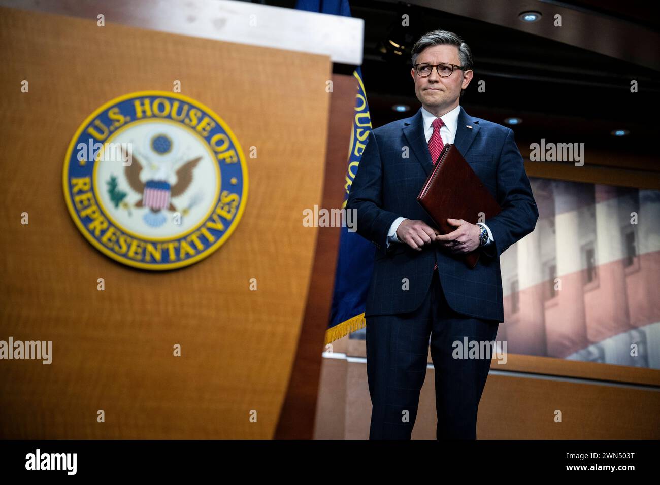 Speaker of the House Mike Johnson (R-LA) during a House Republican ...