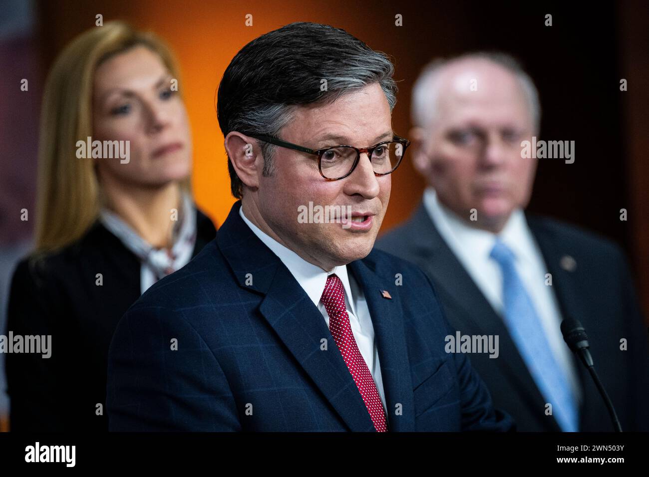 Speaker of the House Mike Johnson (R-LA) speaks to media during a House ...