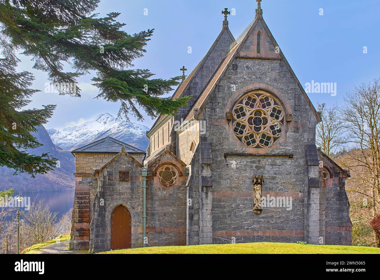 Church of St Mary & St Finnan Glenfinnan Scotland with Loch Shiel in ...