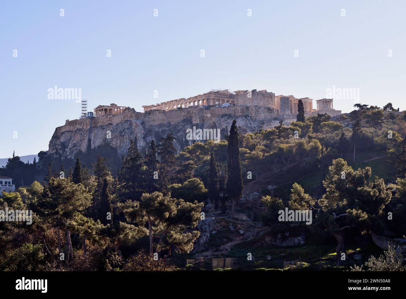 Athens, Greece - December19, 2023: View to ancient Acropolis on hill ...