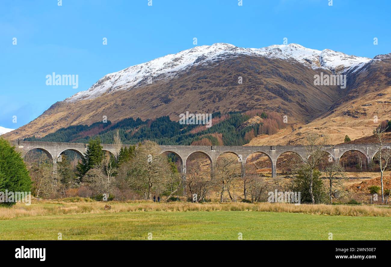 Glenfinnan Railway Viaduct Scotland in early Spring with snow on the ...