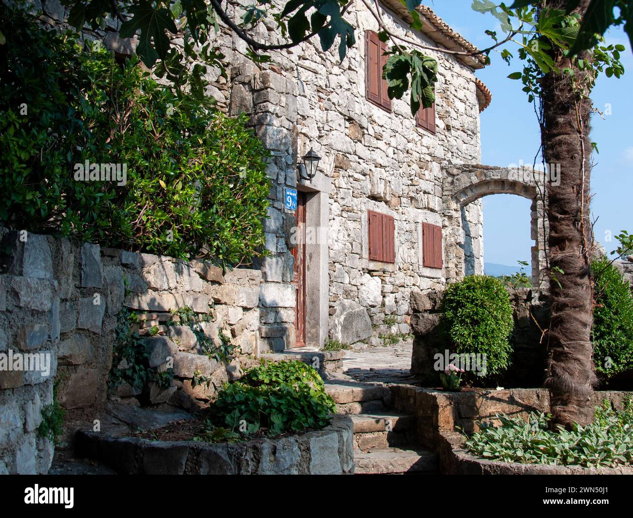 Stone buildings of the old town. Hum, Istria, Croatia, 2011. The ...