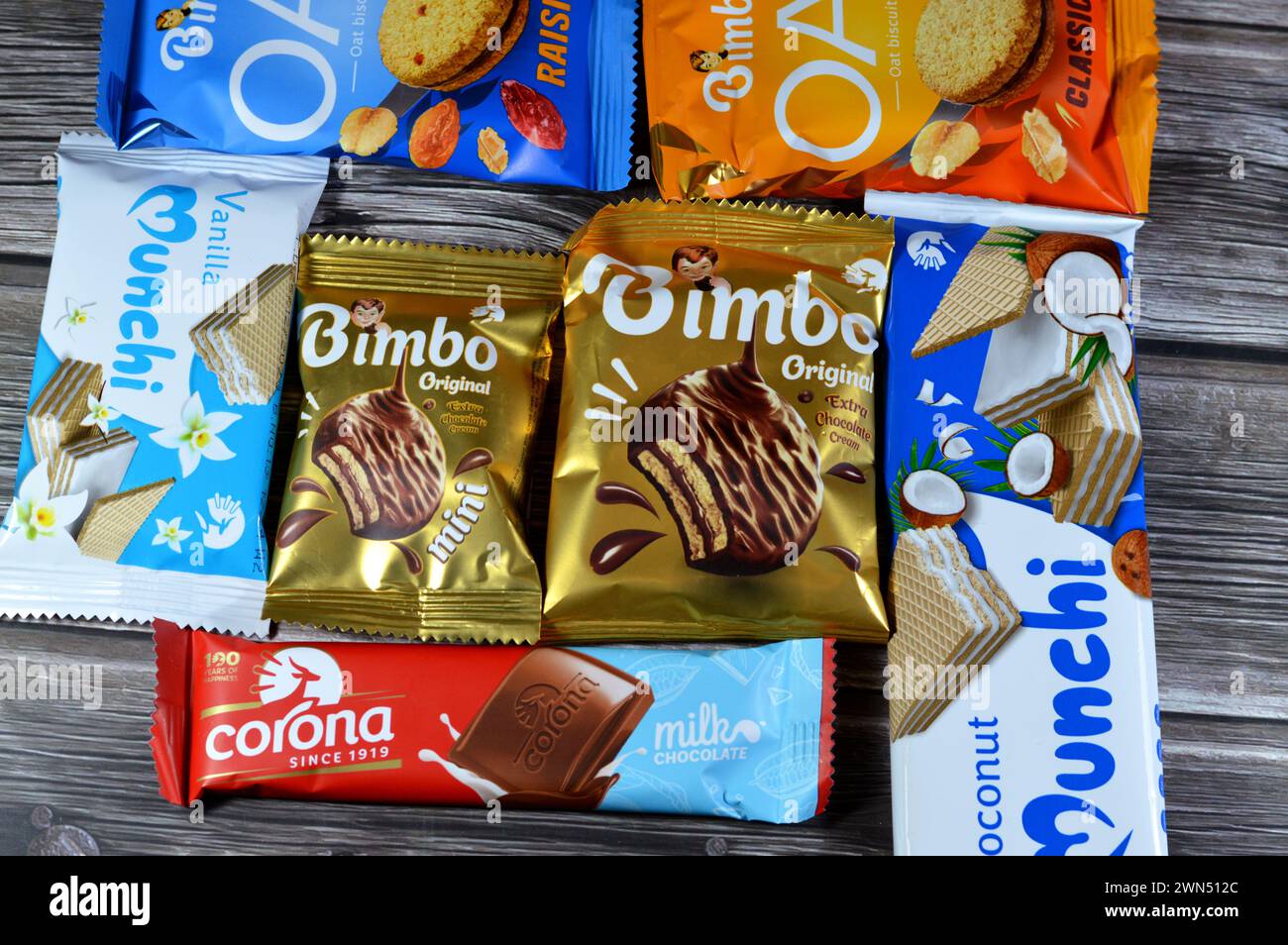 Cairo, Egypt, February 22 2024: Assorted products of chocolate and ...