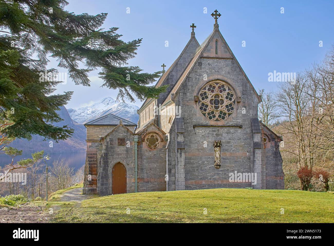 The Church of St Mary & St Finnan Glenfinnan Scotland with Loch Shiel ...