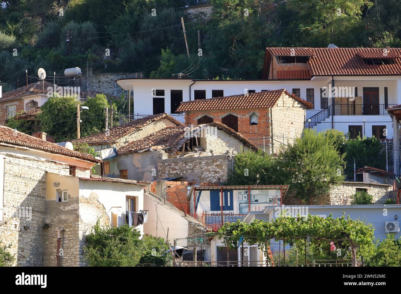 Historical Ottoman living Houses in Berat, Berati in Albania Stock ...