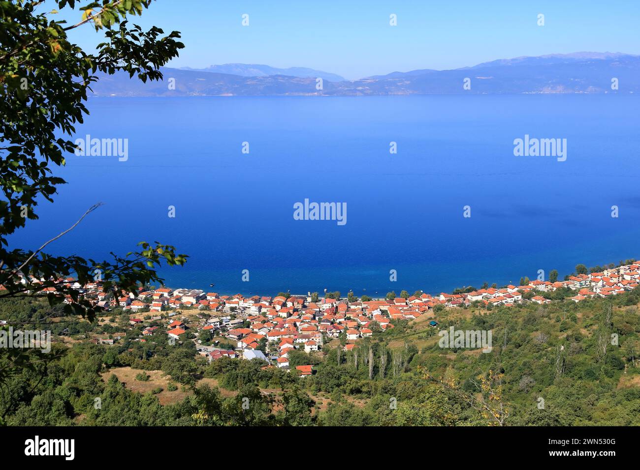 View over the Ohrid Lake from Elshani to Lagadin and Pestani in North ...