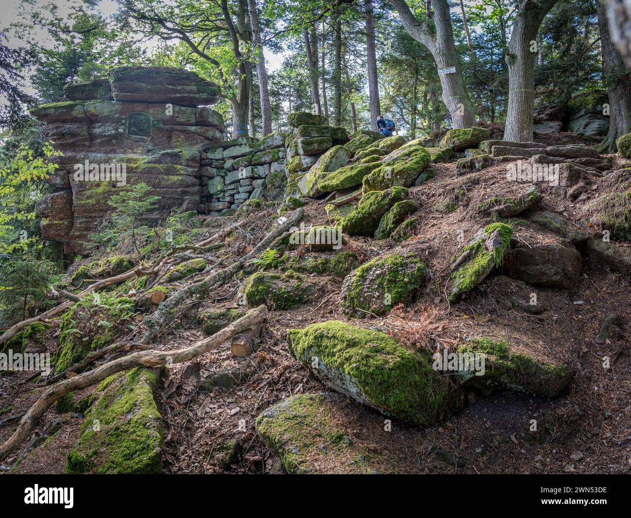 Path of the Gauls. View of rocks with teacher Curt Mundel plaque and ...