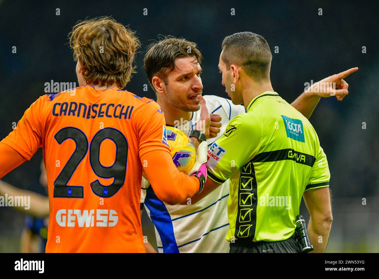 Milano, Italy. 28th Feb, 2024. Referee Andrea Colombo seen with Berat ...