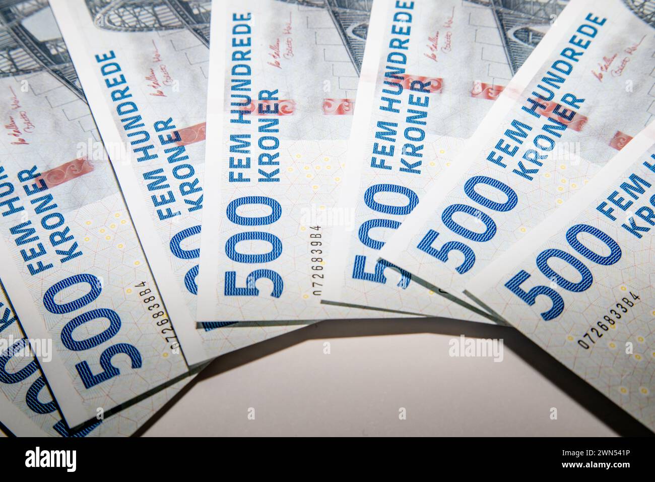 Money of Denmark. Danish kroner bills. DKK banknotes. 500 kroner ...